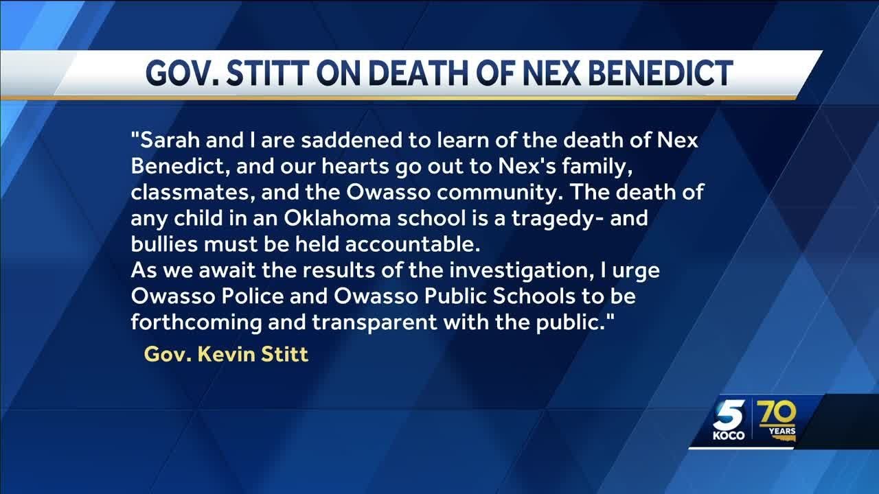 Gov. Kevin Stitt issues statement on Nex Benedict's death - YouTube