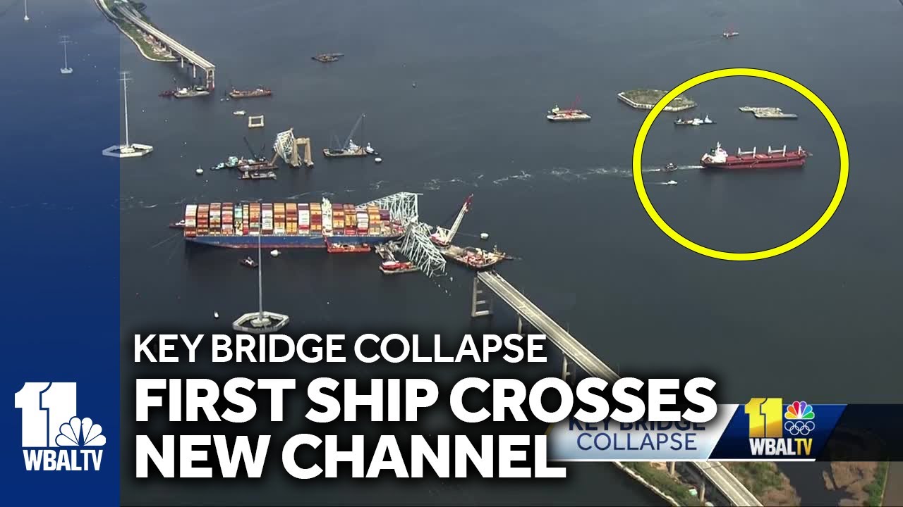 Temporary channel opens for vessels to leave port - YouTube