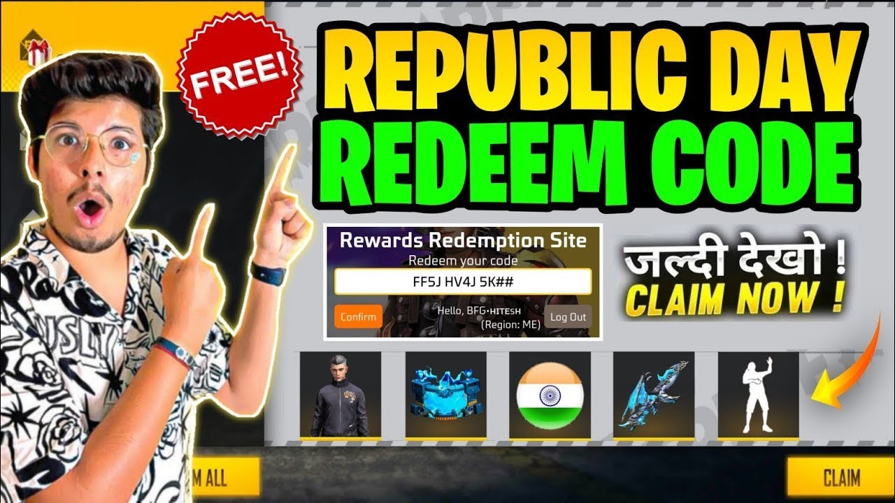 Republic Day Redeem Code 🇮🇳 | Free Fire Redeem Code Today | Free Fire ...