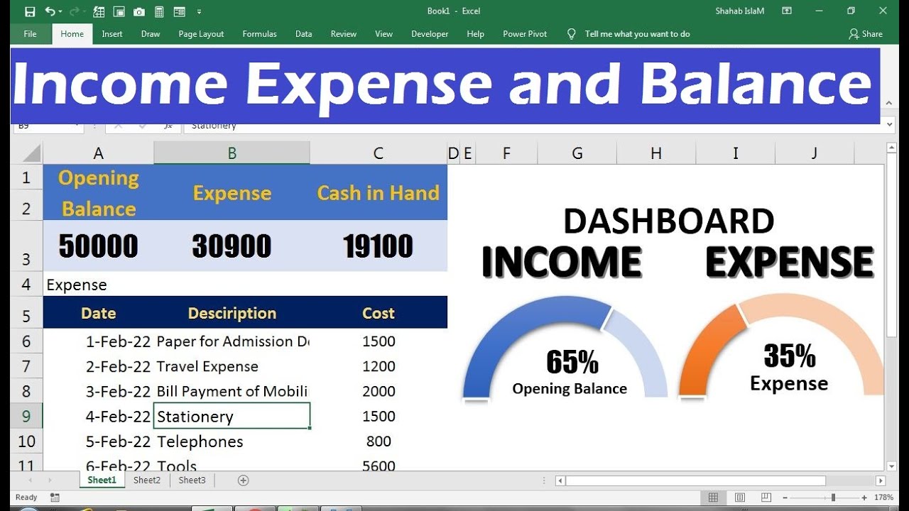 how to make an income Expense statement and balance in Excel - YouTube
