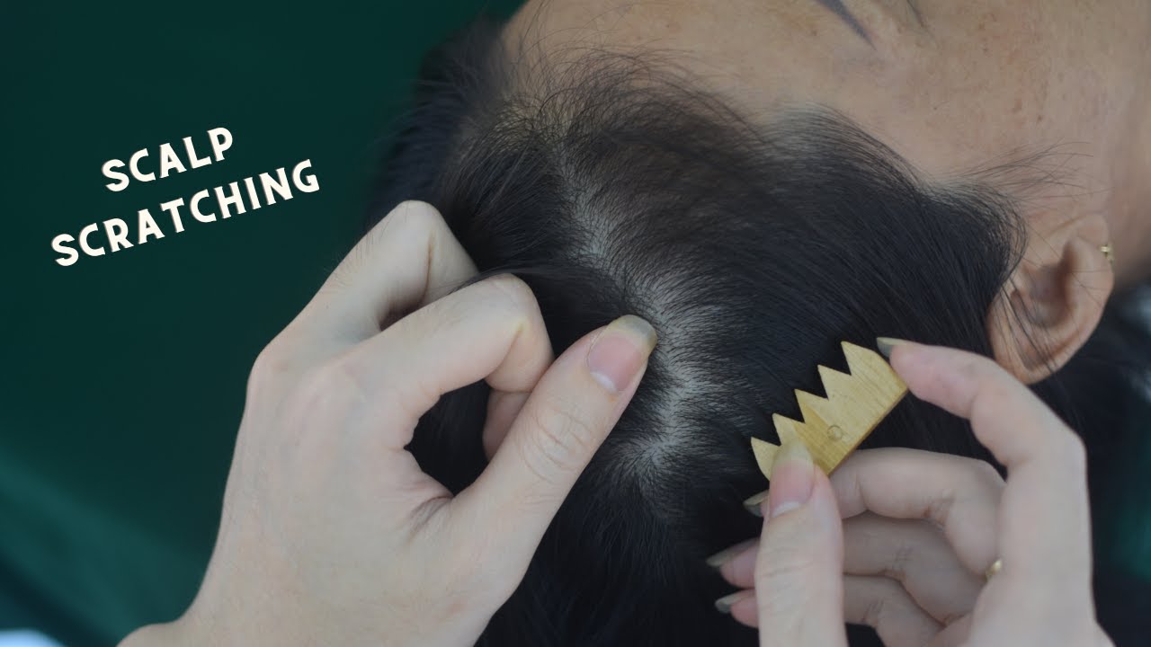 ASMR Scalp Scratching With Wooden Tools, No Talking Hair Play, Hair ...