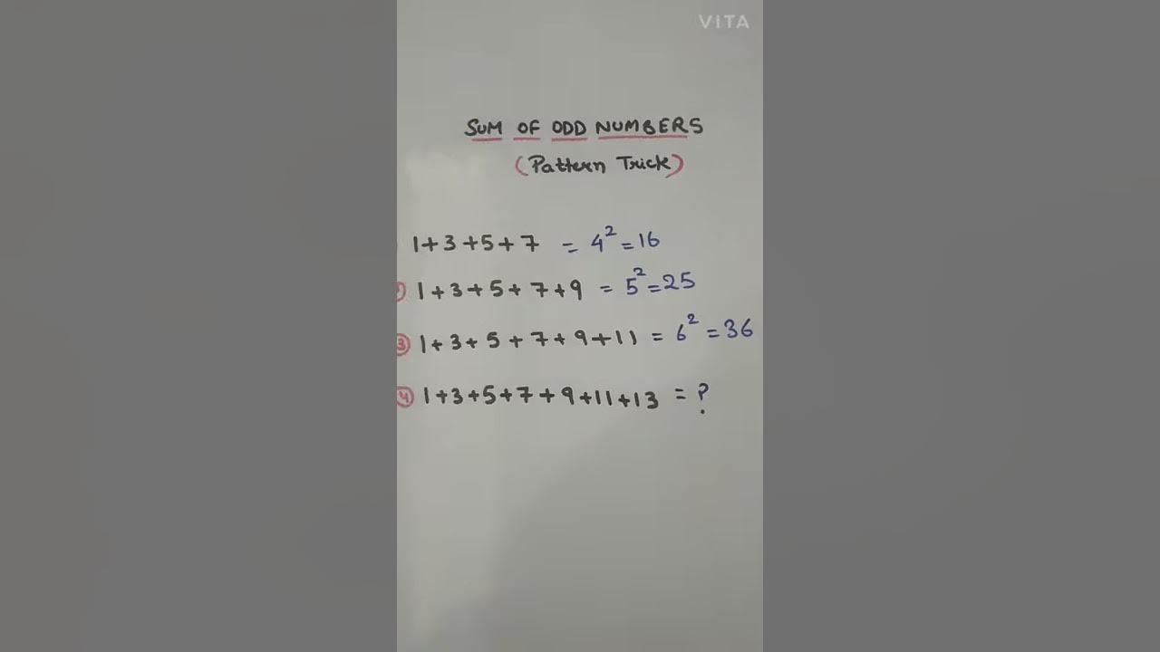 Sum of odd numbers trick | pattern trick | odd numbers series sum from 1 - YouTube