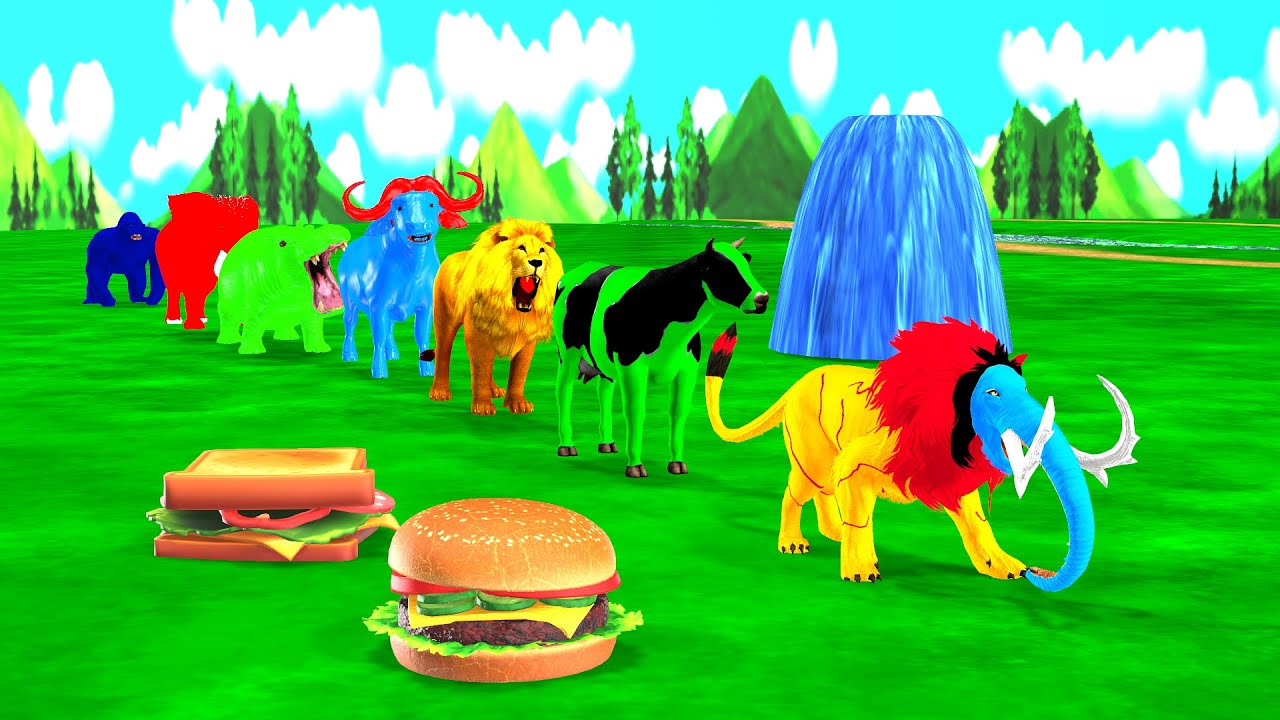 Paint Animals Crossing Water Fountain_ Lion, Cow, Gorilla, Buffallo ...