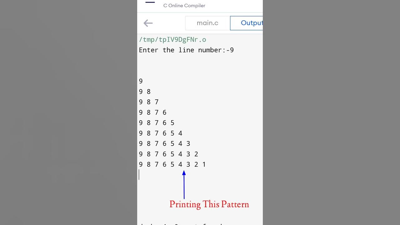 Numbers pattern printing--2 || Number pattern printing program in c ...