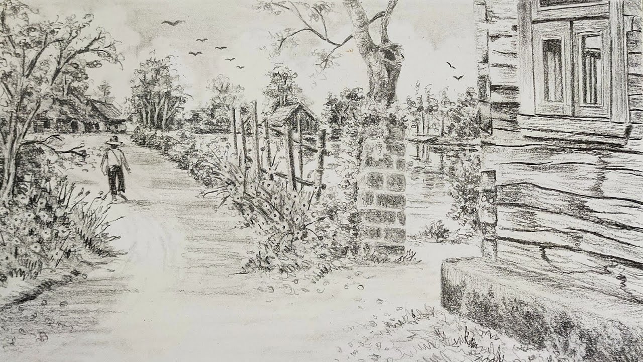 How To Draw And Shade A Easy But Beutiful Scenery Using Pencil - YouTube