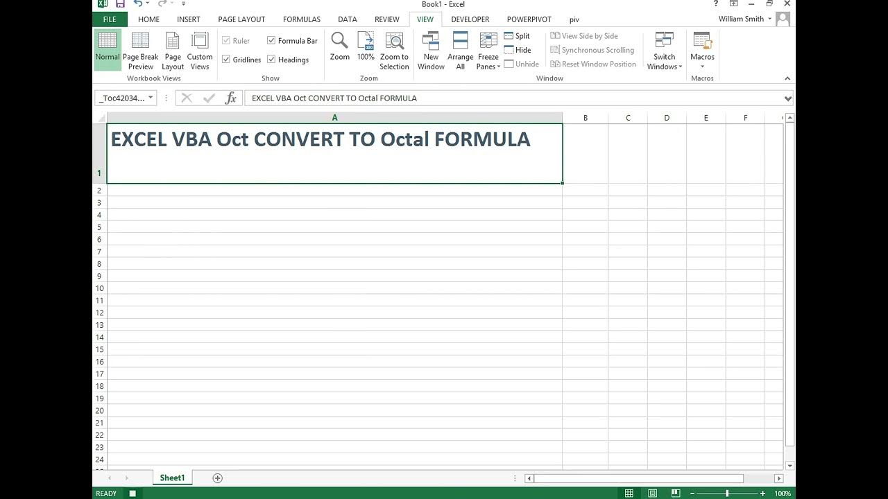 Excel VBA OCT Convert number to Octal data type value formula - YouTube