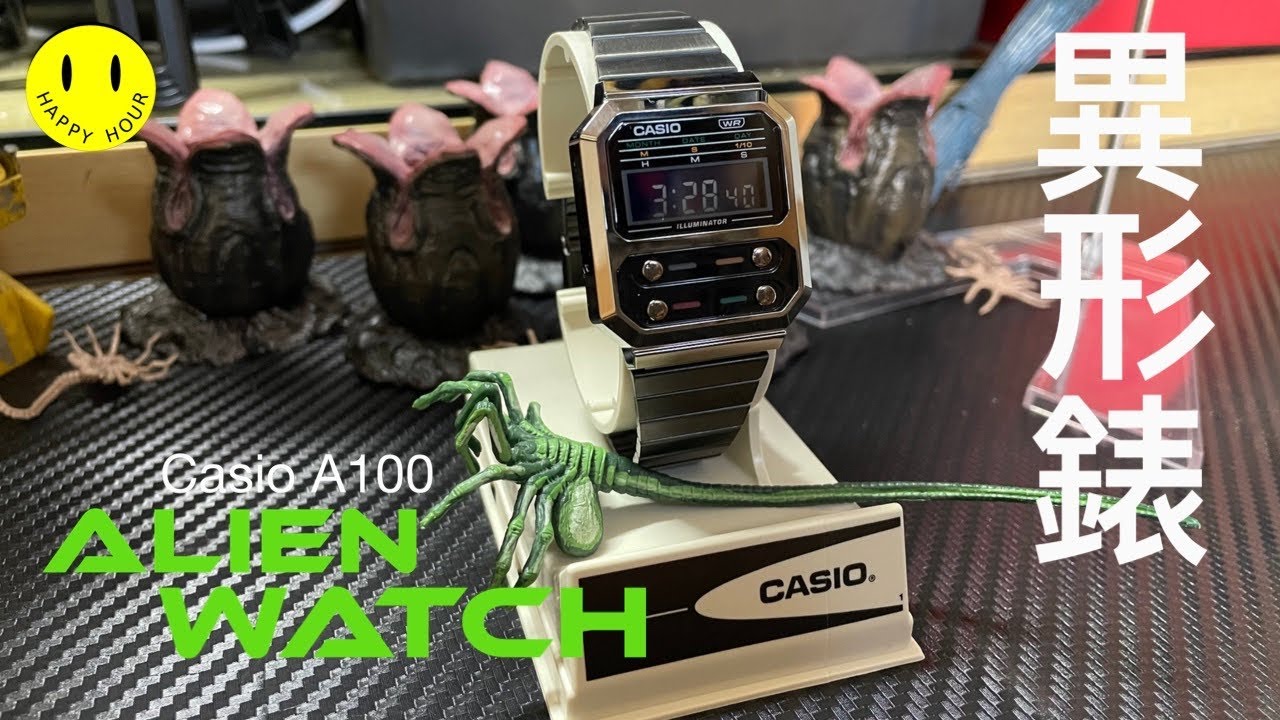 Casio A100WEGG-1A - 復刻異形錶 alien watch - YouTube