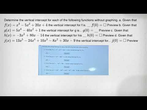 Determine the vertical intercept for each of the following functions without graphing. a. Given ...