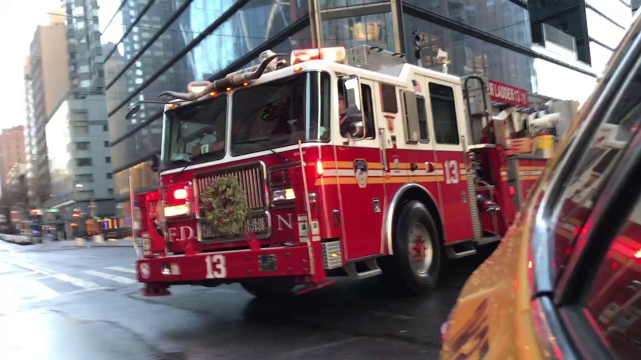 FDNY TOWER LADDER 13 RESPONDING TO A 10-77 HIGH RISE FIRE ON BROADWAY ...