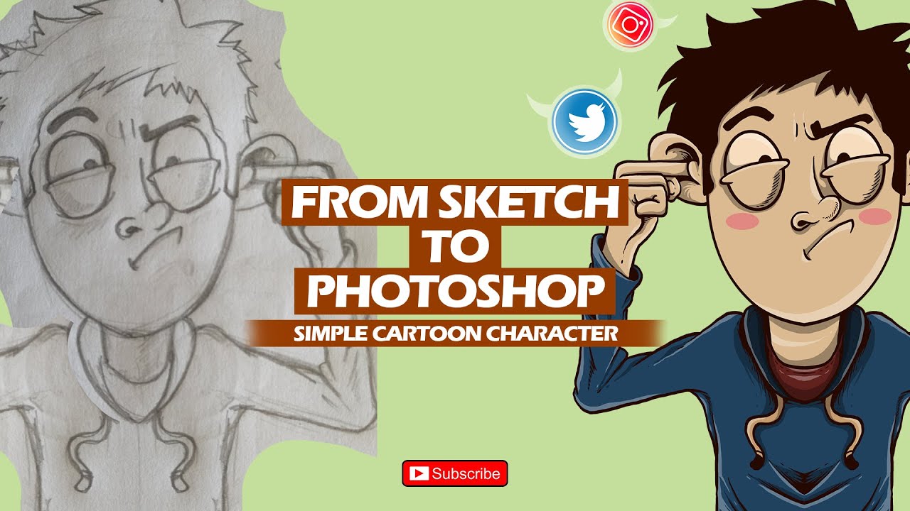 Simple cartoon drawing - Photoshop drawing timelapse - YouTube
