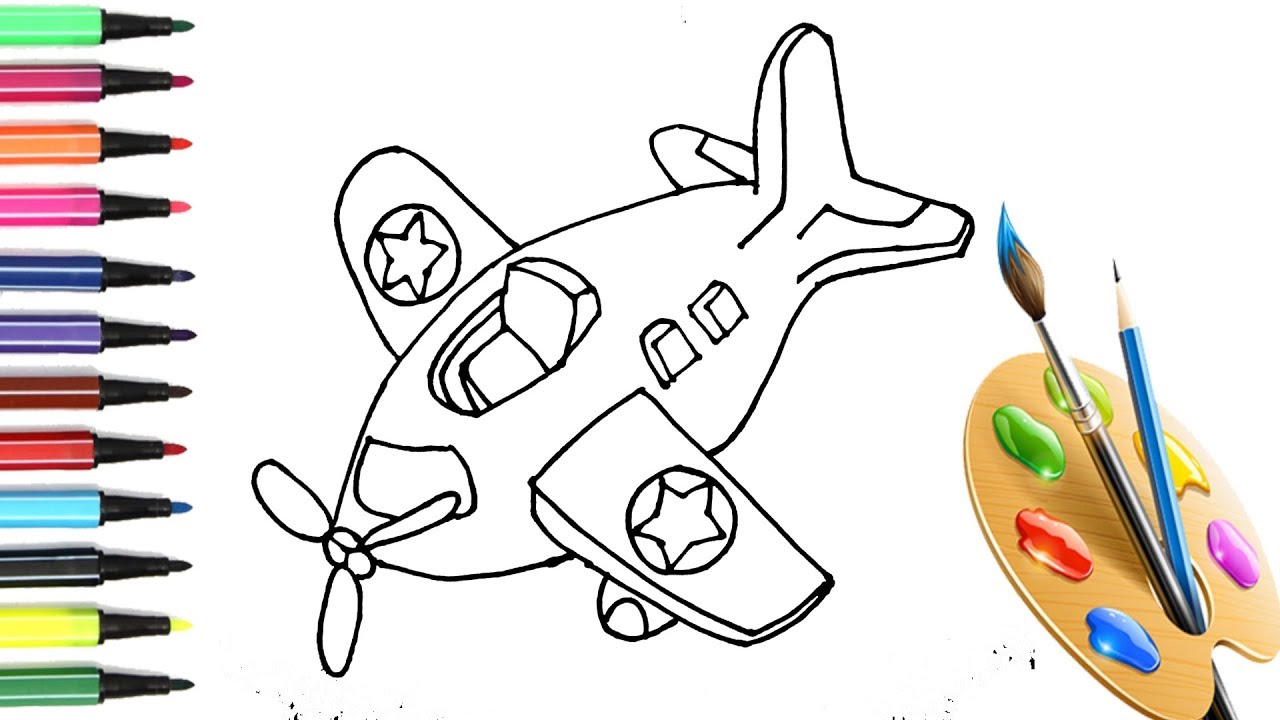 How to Draw & Color an Airplane Cartoon Easy Step by Step for Kids ...
