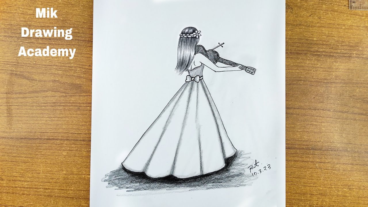 Pencil Sketch of Girl drawing easy || How to draw a girl playing Violin ...