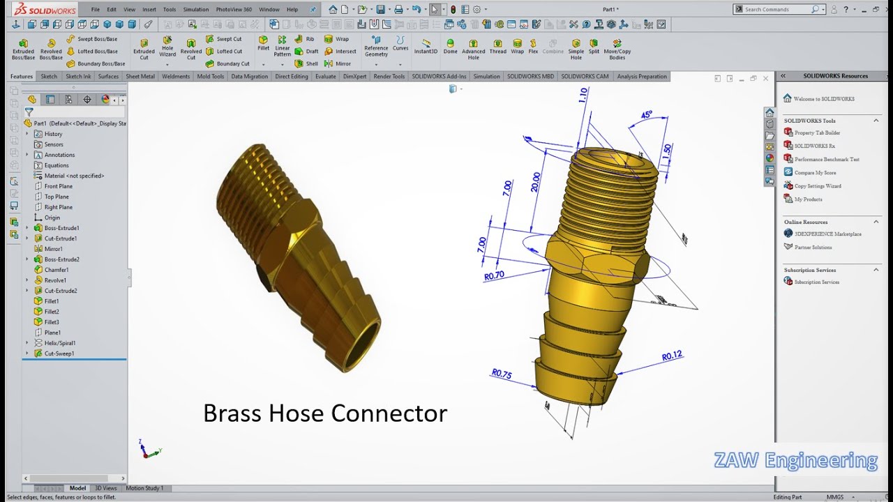 Brass Hose Connector Modeling Tutorial . - YouTube