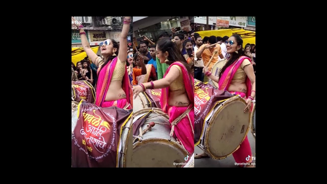 Indian Yellow & Pink Saree Girl Dhol Performance #Cute Indian Amazing ...
