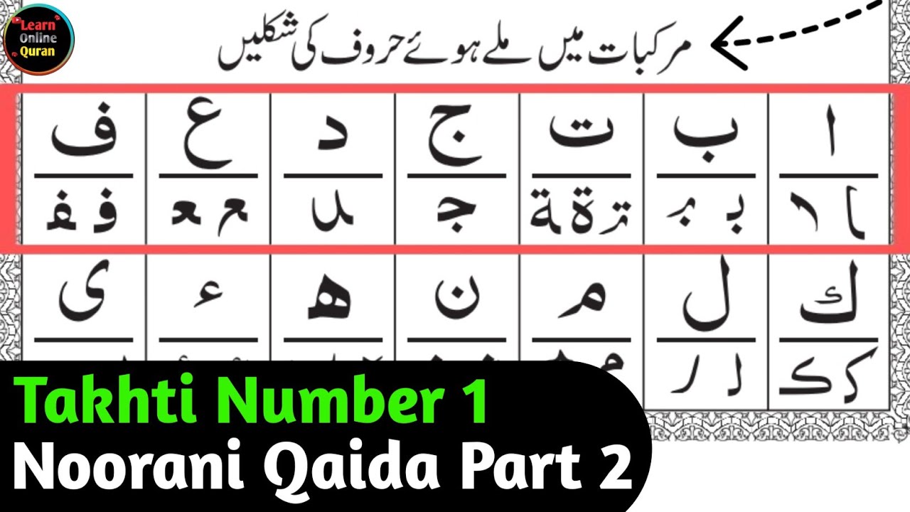 Takhti Number 1 (MUFRADAT) | Mufradat Noorani Qida PART 2 - YouTube