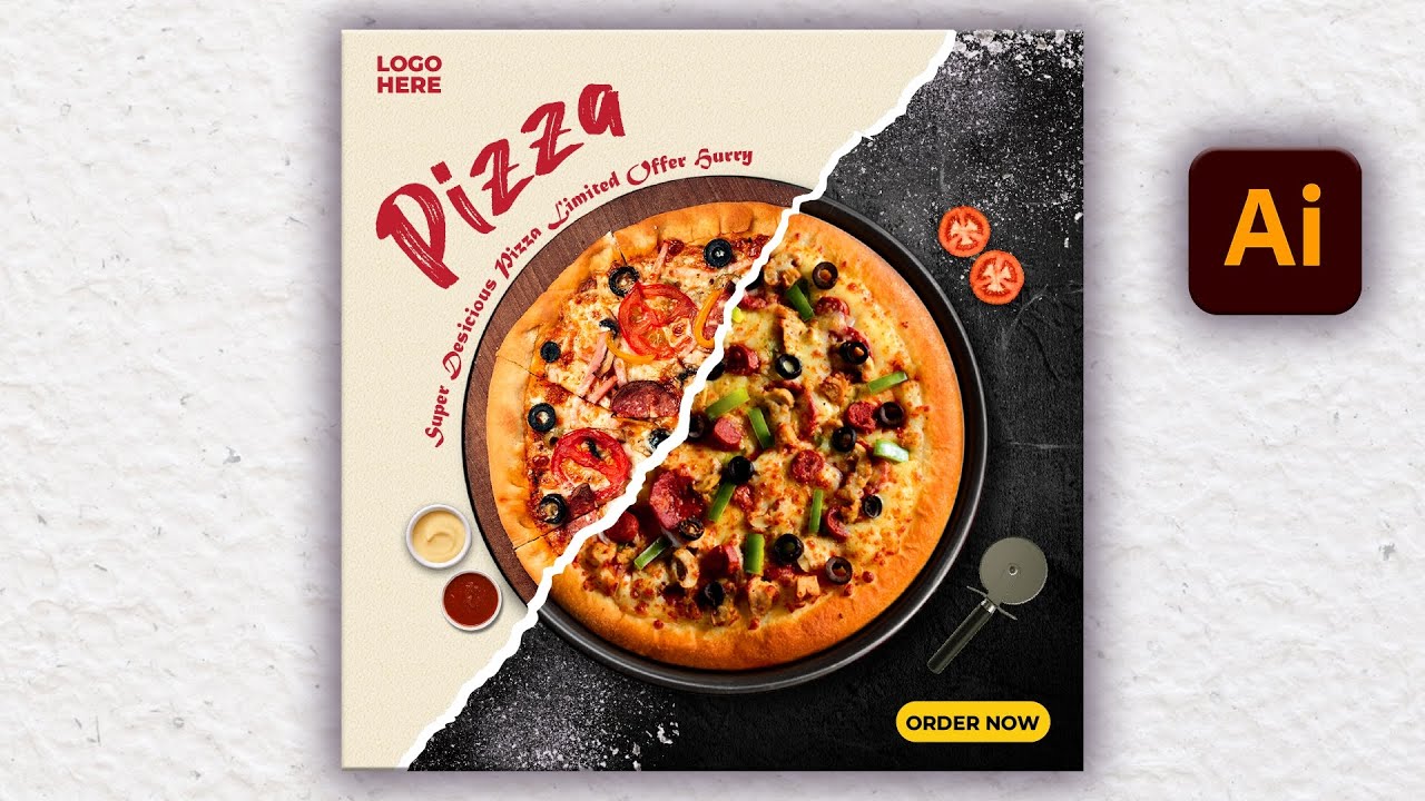 Illustrator CC Tutorial | Graphic Design | Creative Pizza Poster with ...