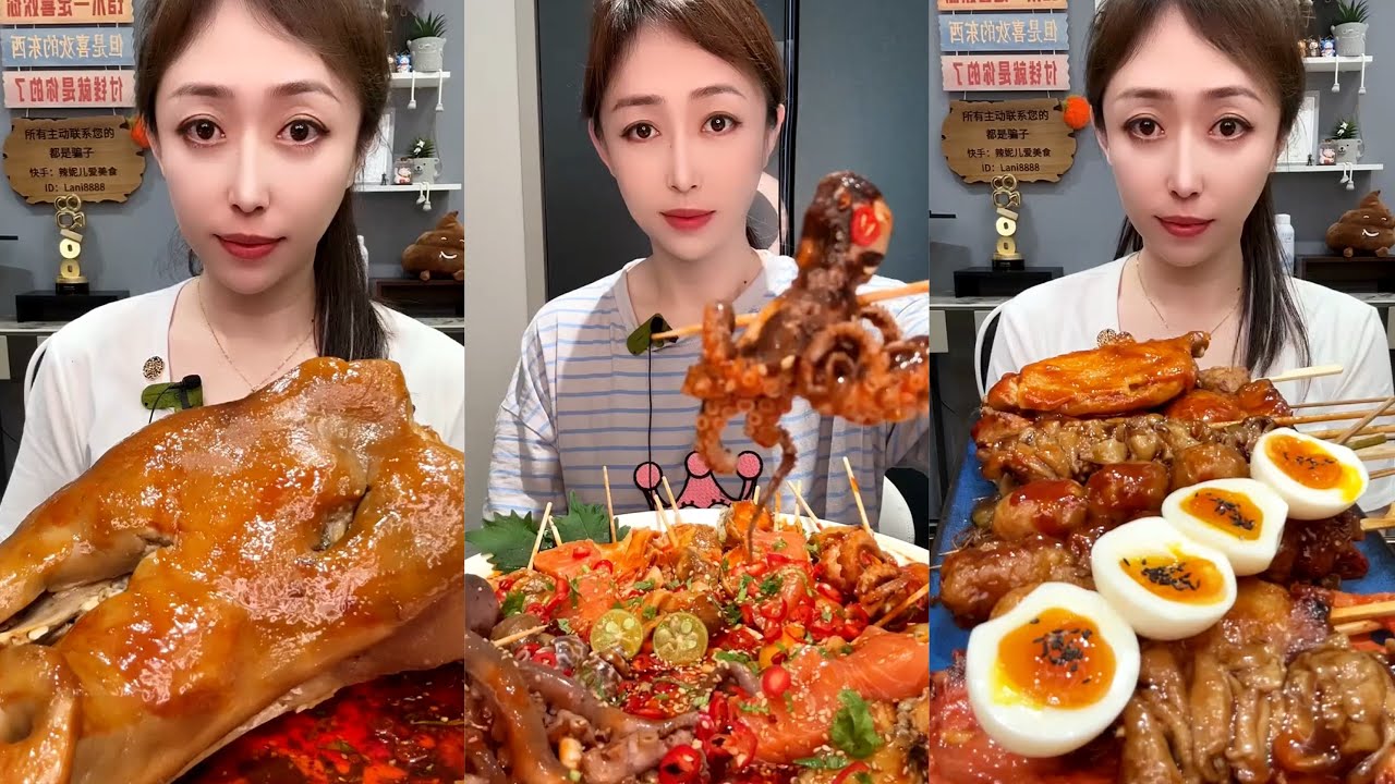 MUKBANG raw marinated seafood, pork belly, pork skewers - YouTube