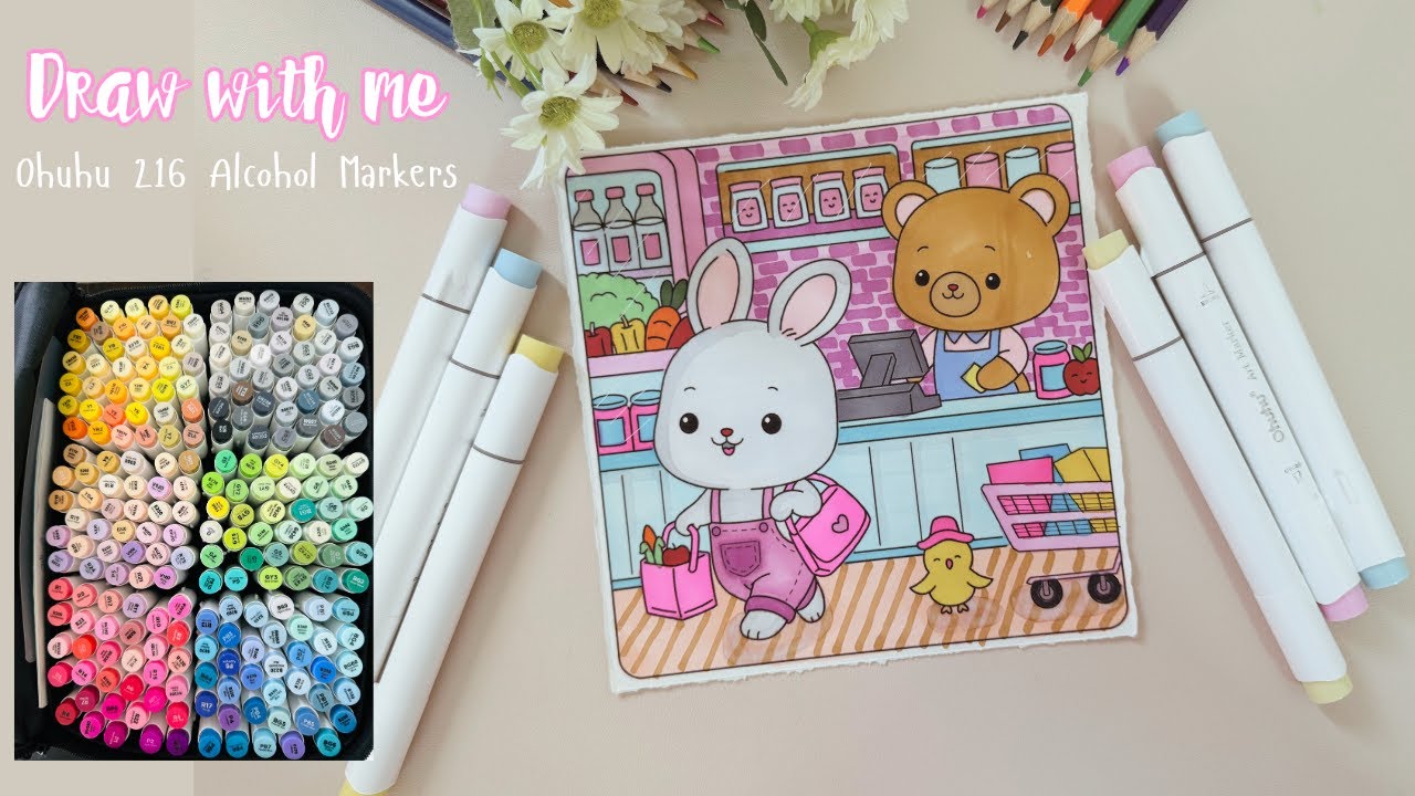 Draw with me | Relaxing Ohuhu 216 Alcohol Brush Markers Coloring ...