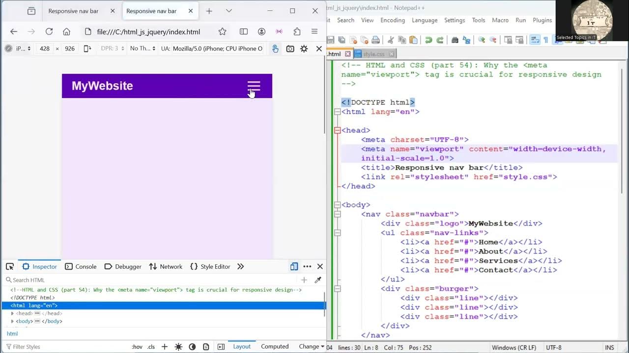 HTML and CSS (part 54): Why the meta name="viewport" tag is crucial for responsive design - YouTube