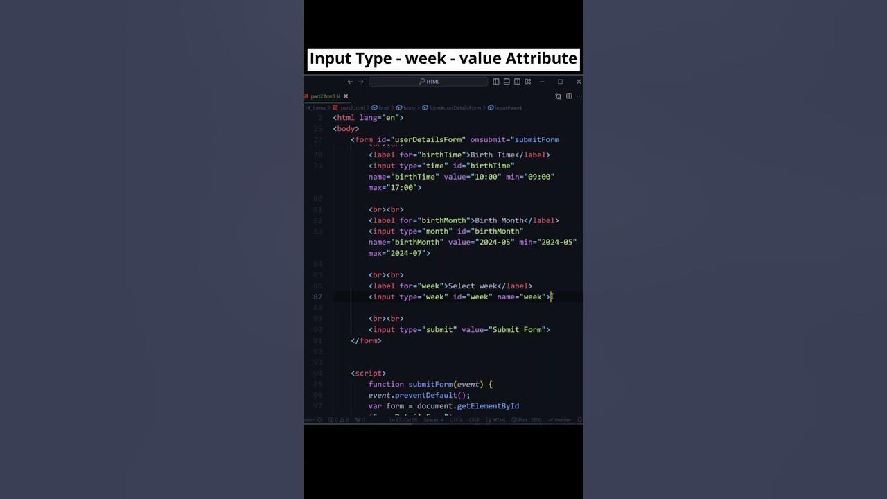 HTML Input Type: Week with Value Attribute! #htmlform #codewithmayur - YouTube