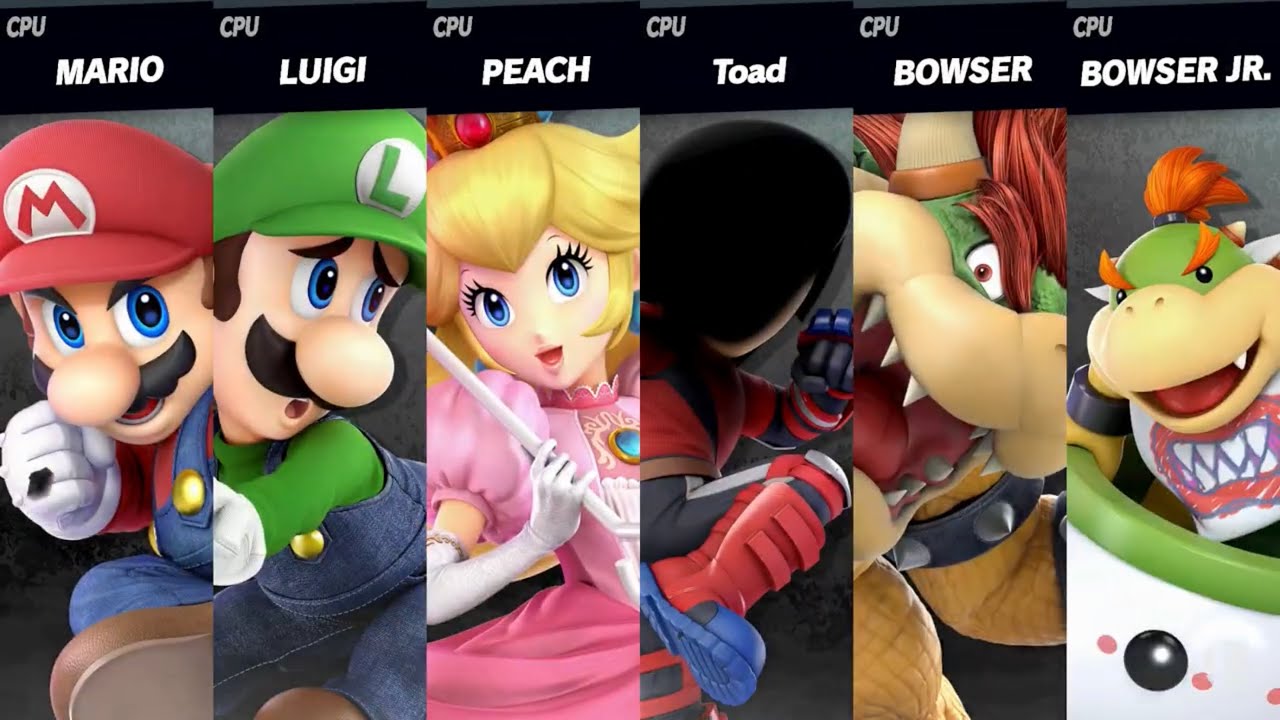 Super Smash Bros. Ultimate - Mario vs Luigi vs Peach vs Toad vs Bowser ...