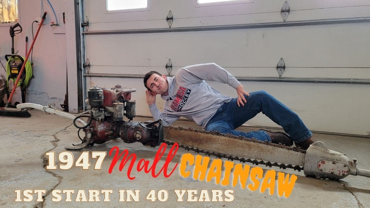 MALL 6ft long 1947 Chainsaw first start in 40 years - YouTube