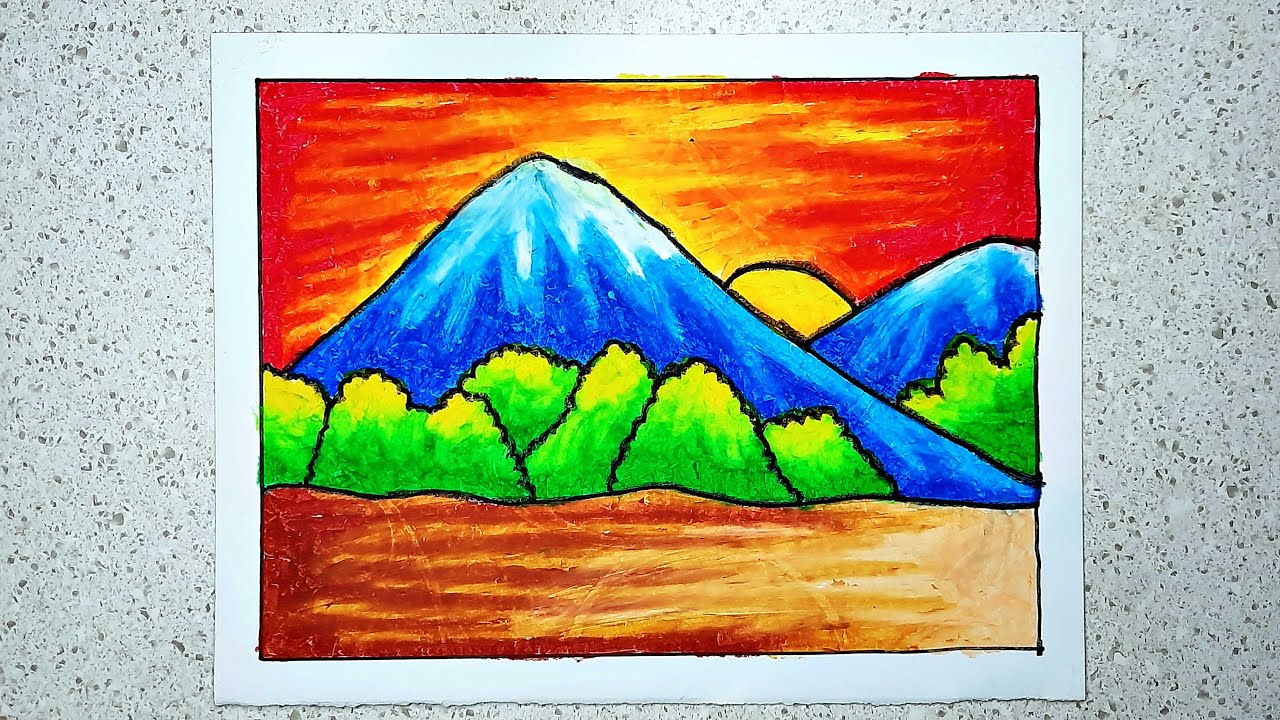 DRAWING MOUNTAIN SCENERY | COLORING SCENERY | MENGGAMBAR PEMANDANGAN ...