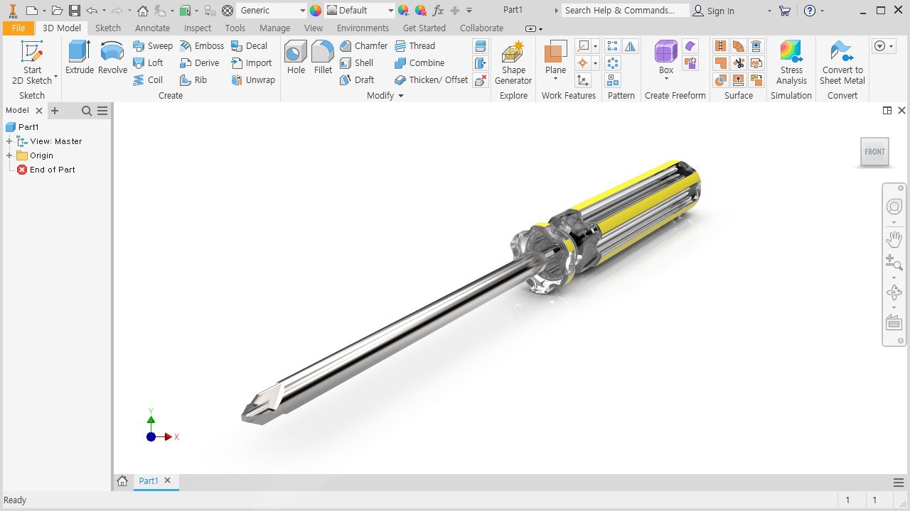 Autodesk Inventor Tutorial #1 | How to make screw diriver. - YouTube