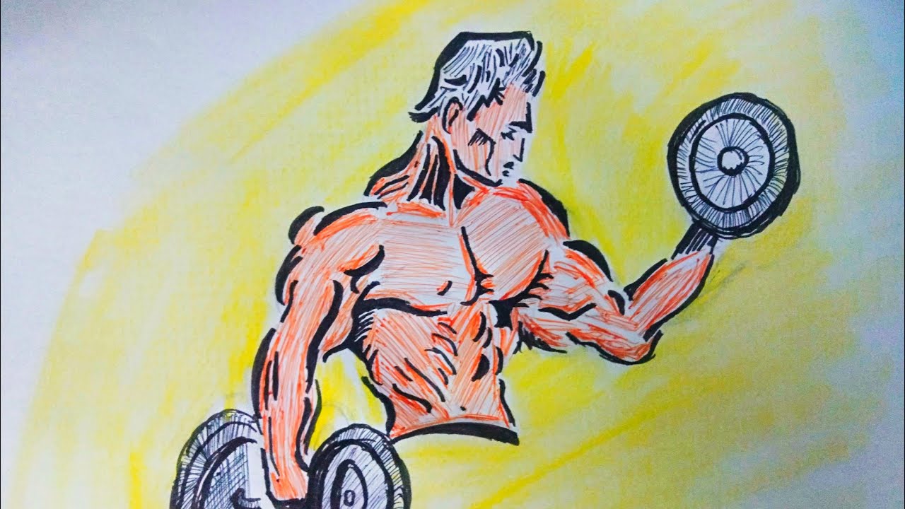 how to draw a body builder - YouTube