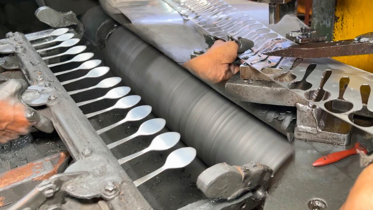 Table Spoons Making in Factory Process. Process of Making Quality ...