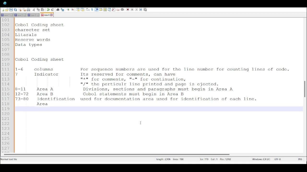 Cobol Tutorial Part 2 Cobol Coding Sheet, Character set Literals, Reserve words, Data types ...