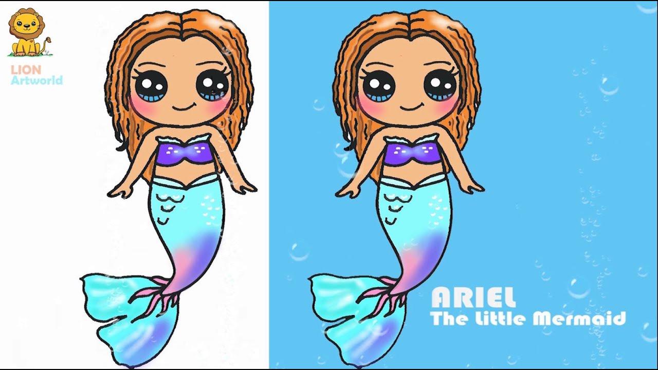 How to draw Ariel The Little Mermaid - CUTE - YouTube