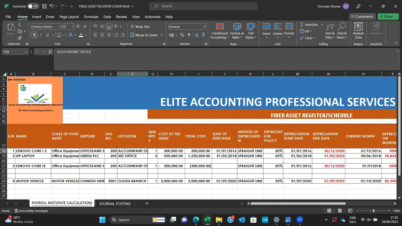 FIXED ASSET REGISTER/SCHEDULE - YouTube