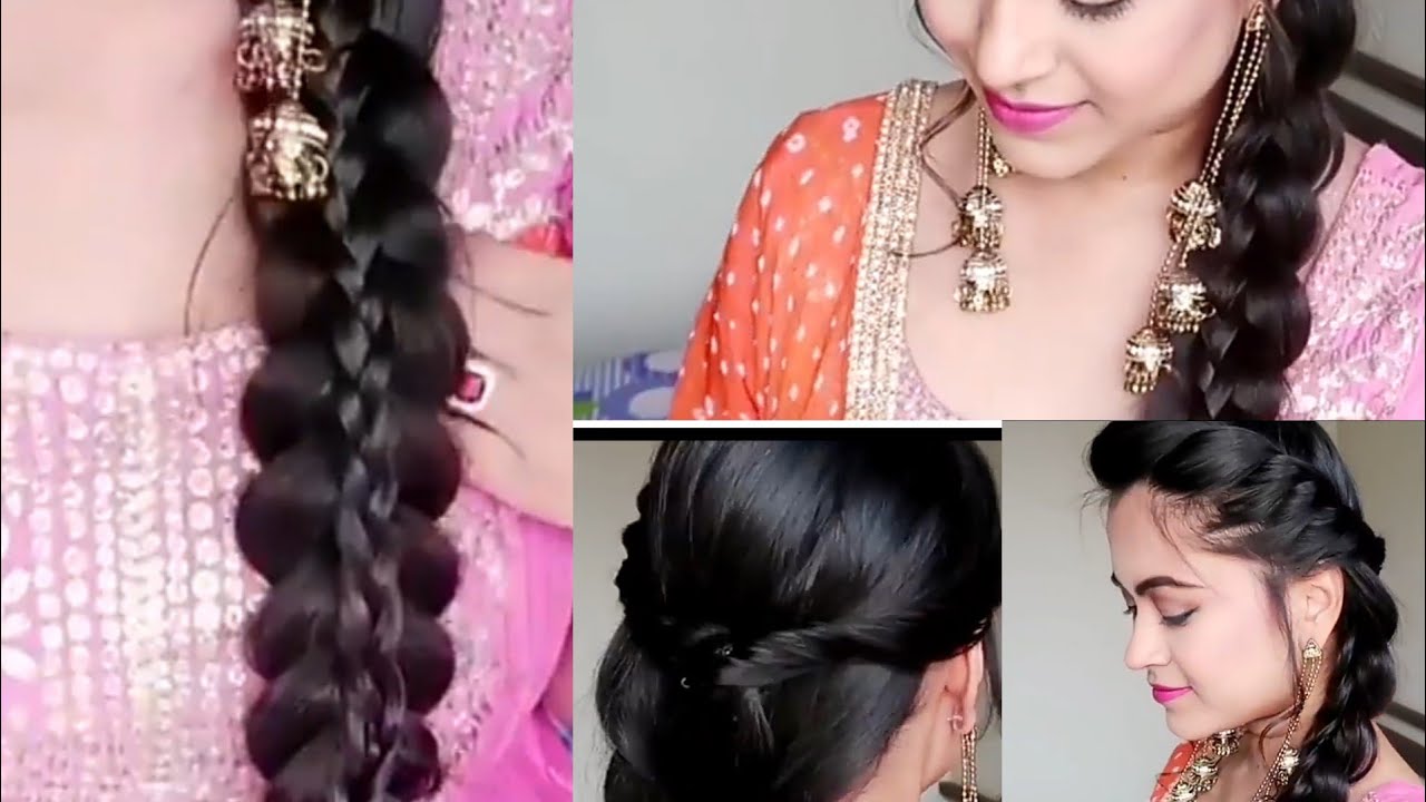 Super Easy Braid Hairstyle-Punjabi Braid Look forINDIANParty-WEDDING ...