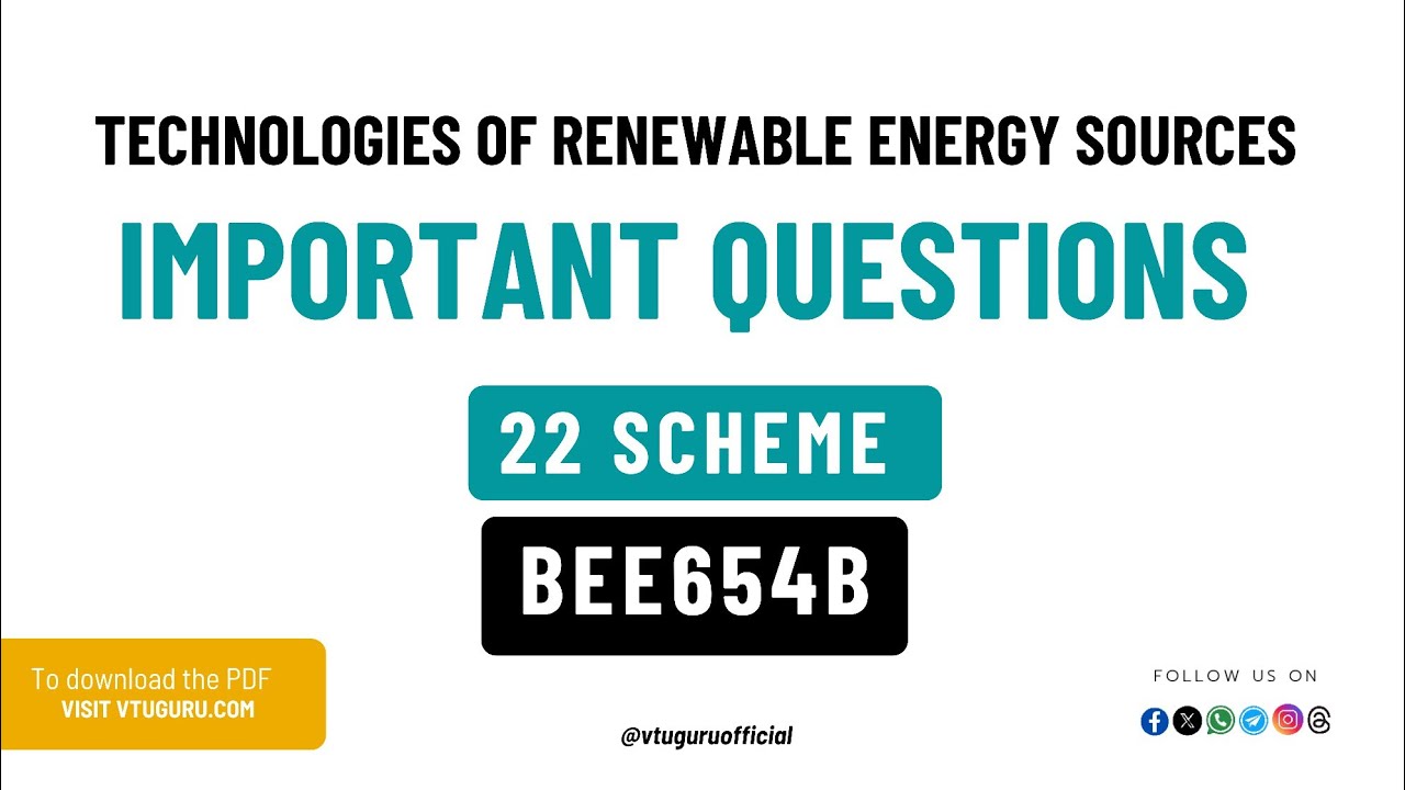 BEE654B Technologies of Renewable Energy Sources Important Questions ...