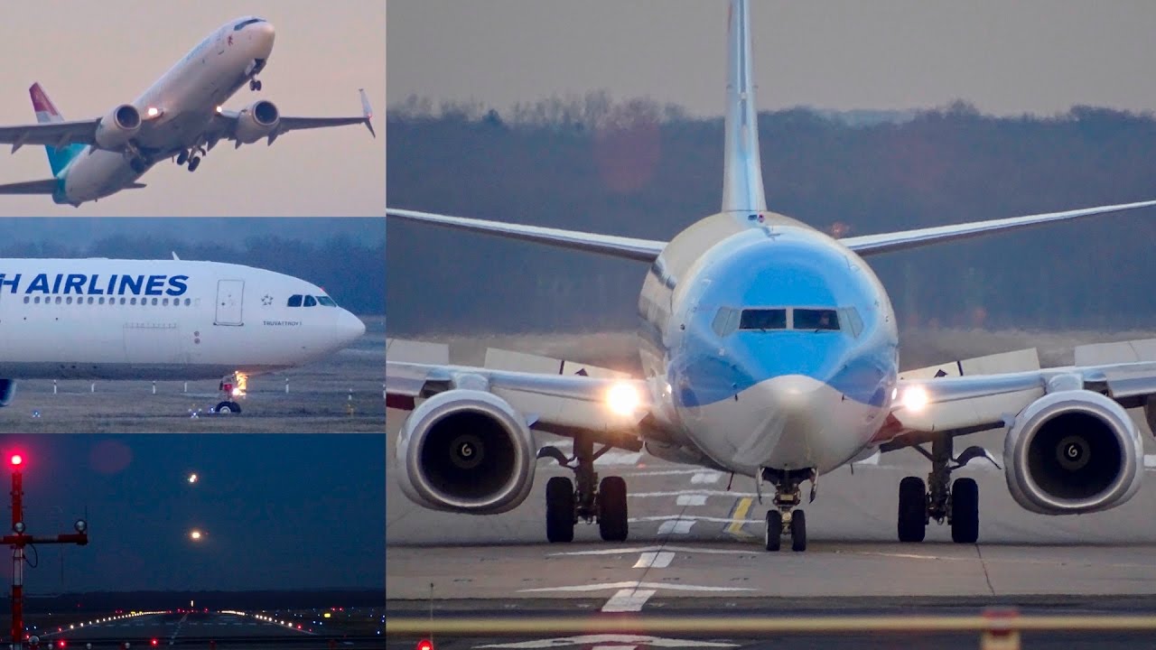 Evening head-on planespotting at Düsseldorf Airport | A330, A320, B737 ...