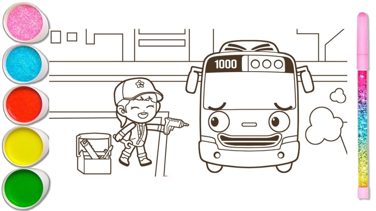 Coloring bus rogi the little friend bus tayo|Let's learn to color,draw ...