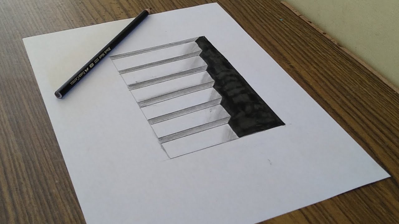 How to draw an easy optical illusion....Magical stairs on paper - YouTube