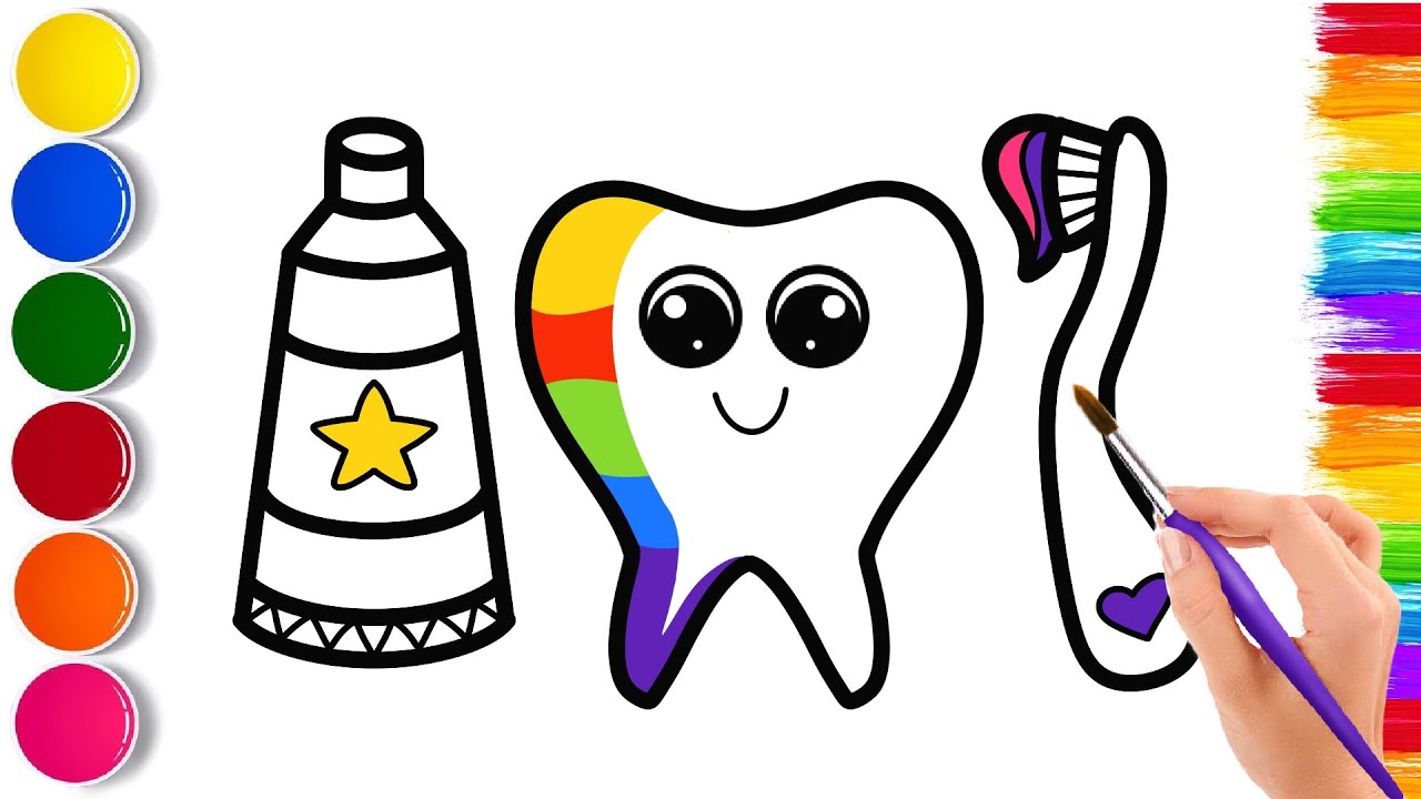 ️🦷 Draw Cute Tooth & Toothbrush — Simple Art Lesson for Children - YouTube