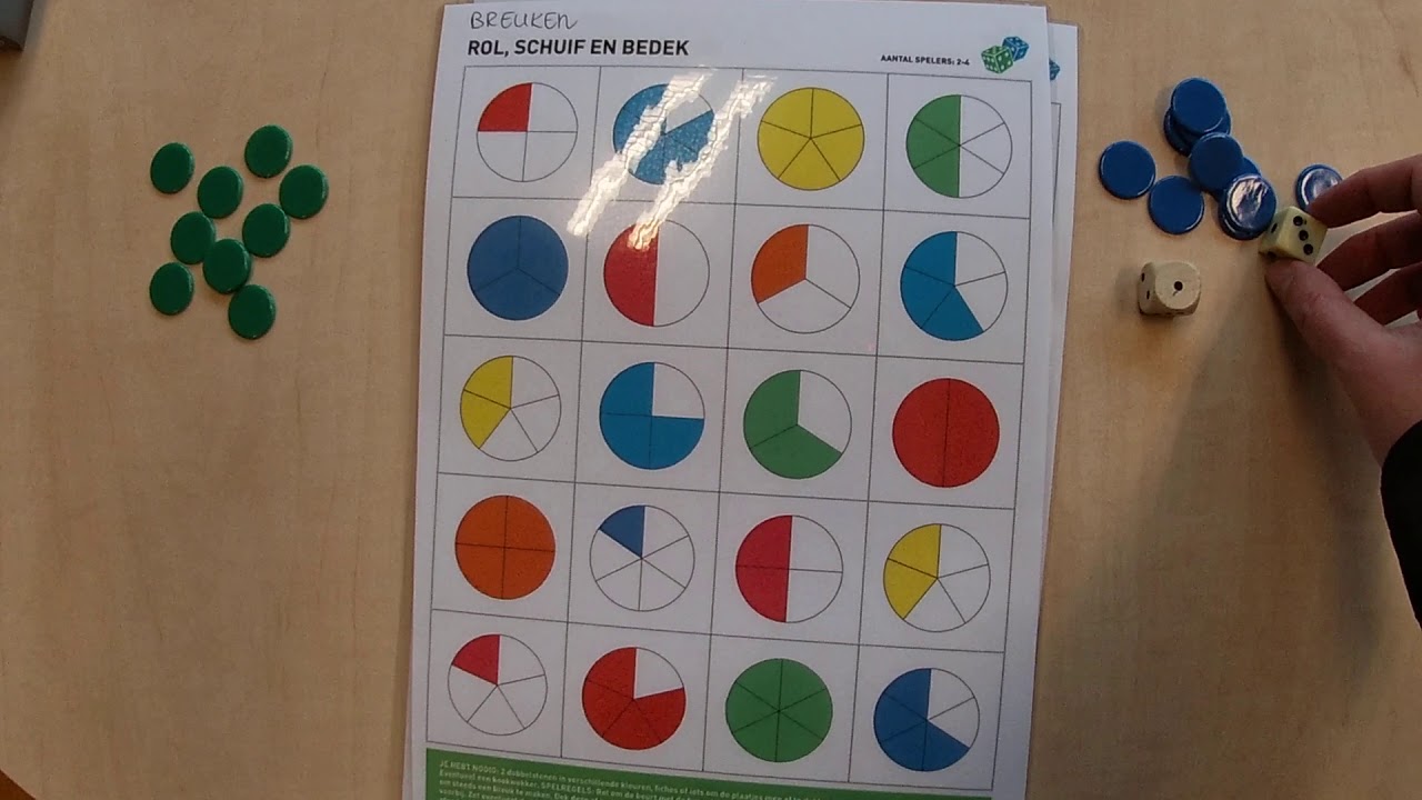 spel: rol, schuif en bedek (bovenbouw, thema breuken) - YouTube