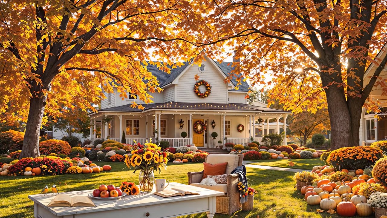 Cozy Autumn Porch 🍁🎃 Pumpkins, Lanterns & Relaxing Countryside Fall ...