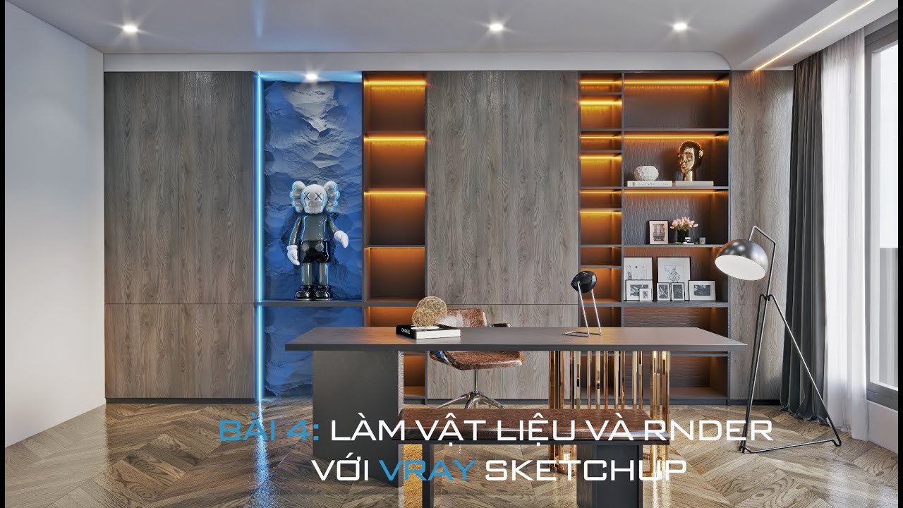 BÀI 4 : LÀM VẬT LIỆU VÀ RENDER HOÀN THIỆN PHÒNG LÀM VIỆC - realistic rendering in sketchup vray ...