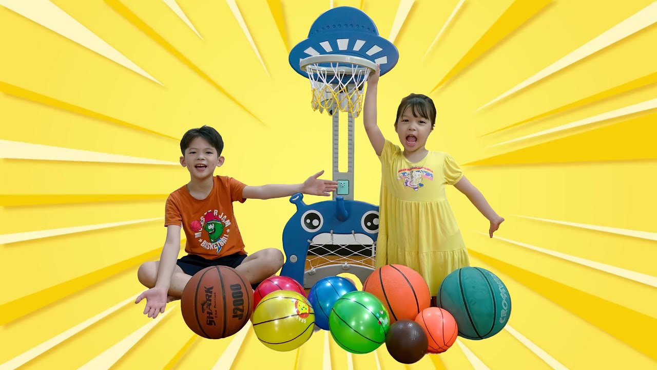 Learn Colors with Basketballs and Shoot Them into a Toy Basketball Hoop ...