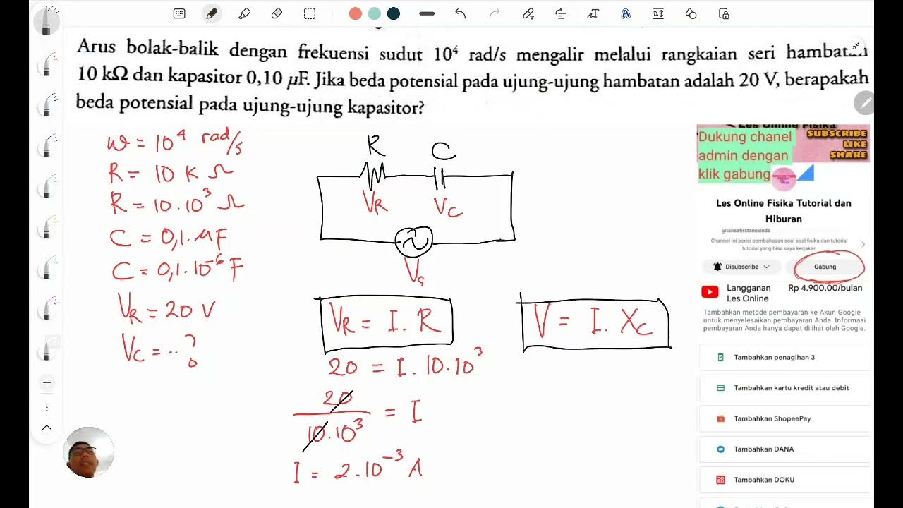 menghitung nilai tegangan di kapasitor pada rangkaian seri hambatan dan kapasitor - YouTube