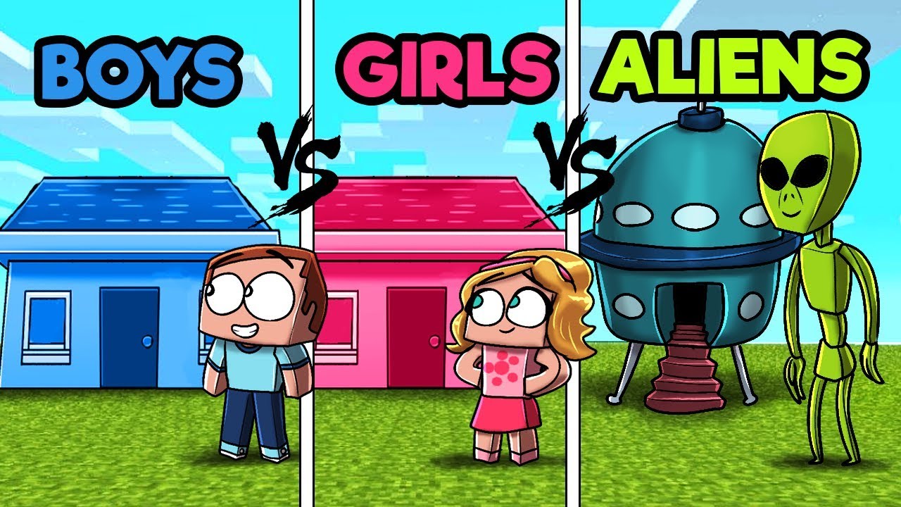 Minecraft - ALIEN BUILD BATTLE! (BOY vs. GIRL vs. ALIEN) - YouTube