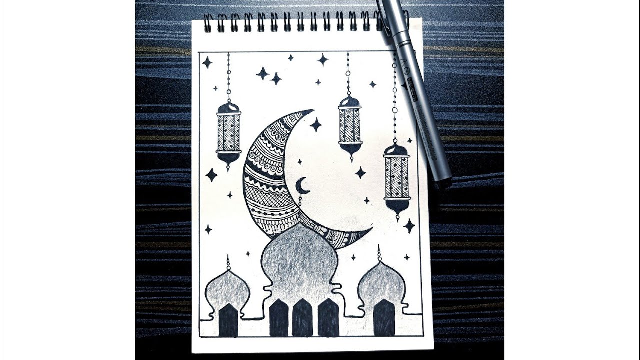 Ramadan Mubarak drawing/ Moon mandala Art / How to draw Ramadan Mubarak ...