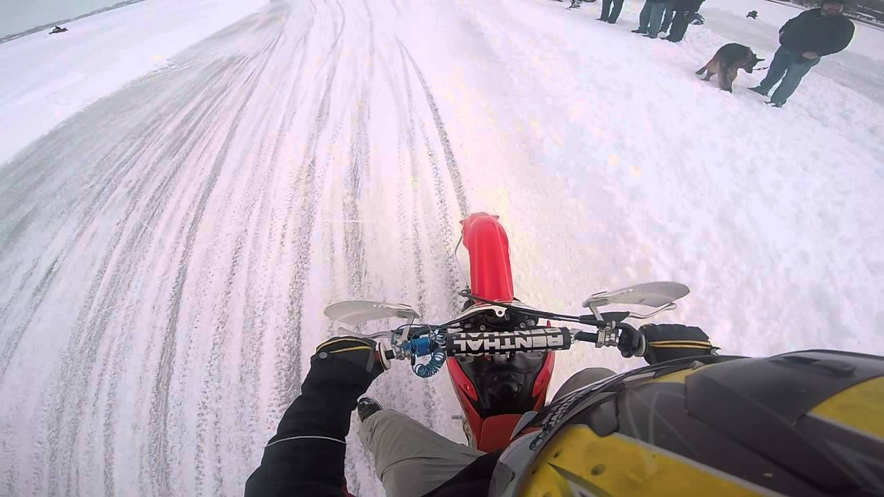 Riding a motorcycle on frozen Buckeye Lake - YouTube
