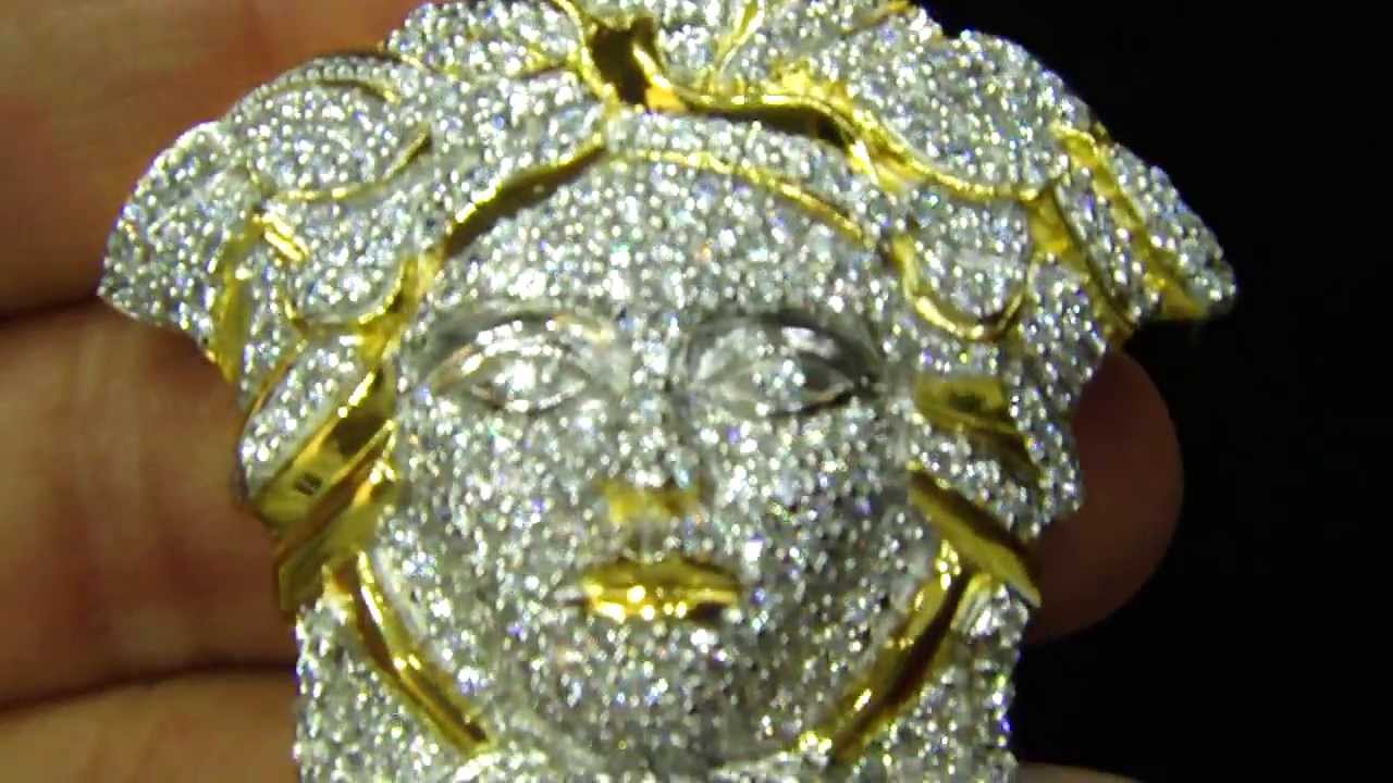 Rapper Tyga 14K Yellow Gold Finish Lab Diamond Custom Mens Medusa Greek ...