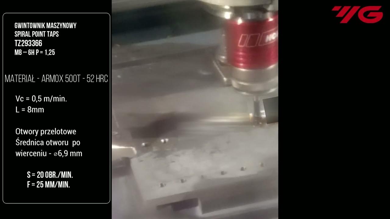 Gwintowanie YG Tap Ti Ni w Armox 500T - YouTube