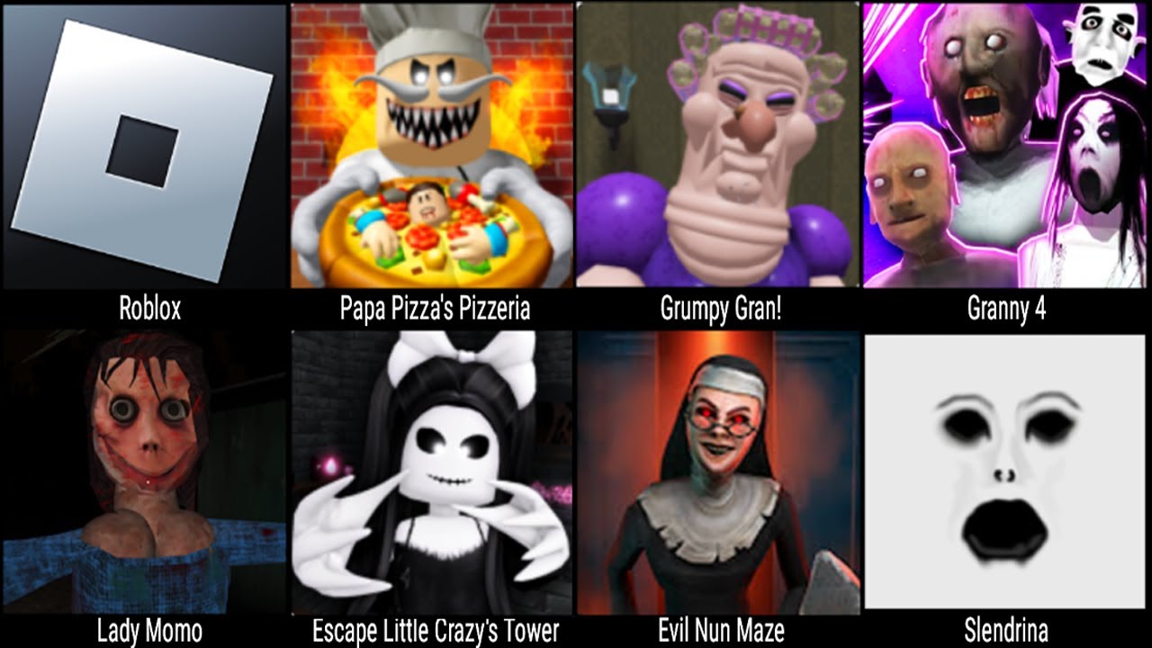 Roblox, Papa Pizza's Pizzeria, Grumpy Gran, Granny 4, Lady Momo, Little ...